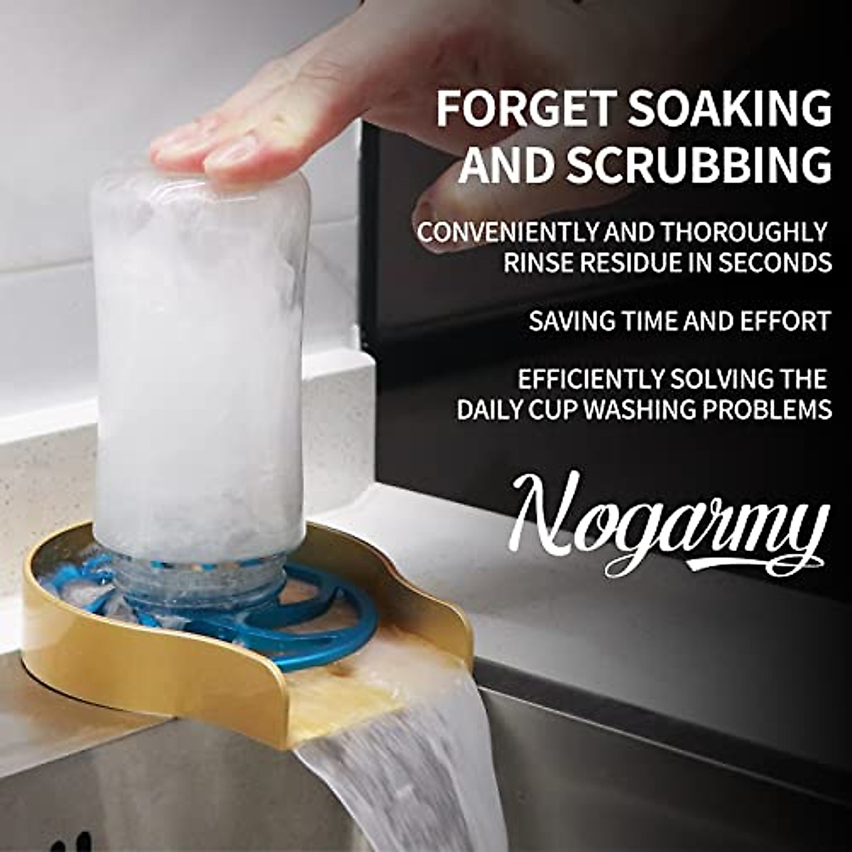 NOGARMY Glass Rinser for Kitchen Sink, Metal Cup Washer Rinser with 360° Rotating Jet, Faucet Glass Bottle Cleaner, Kitchen & Bar Sink Automatic Flushing Device