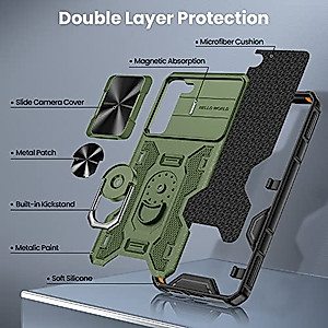 VEGO for Galaxy S23 Plus Case, Samsung S23 Plus Case with Stand & Slide Camera Cover Magnetic Absorption, Microfiber Lining 4 Corners Sponge Cushion Shockproof Case for Galaxy S23 Plus 6.6" - Green