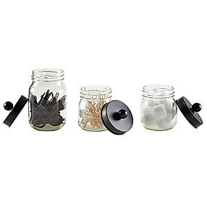 Mason Jar Bathroom Accessories Set – 5-Piece Bathroom Set with Toothbrush Holder, Soap Dispenser, Canister, and 2 Small Jars by Lavish Home (Black)