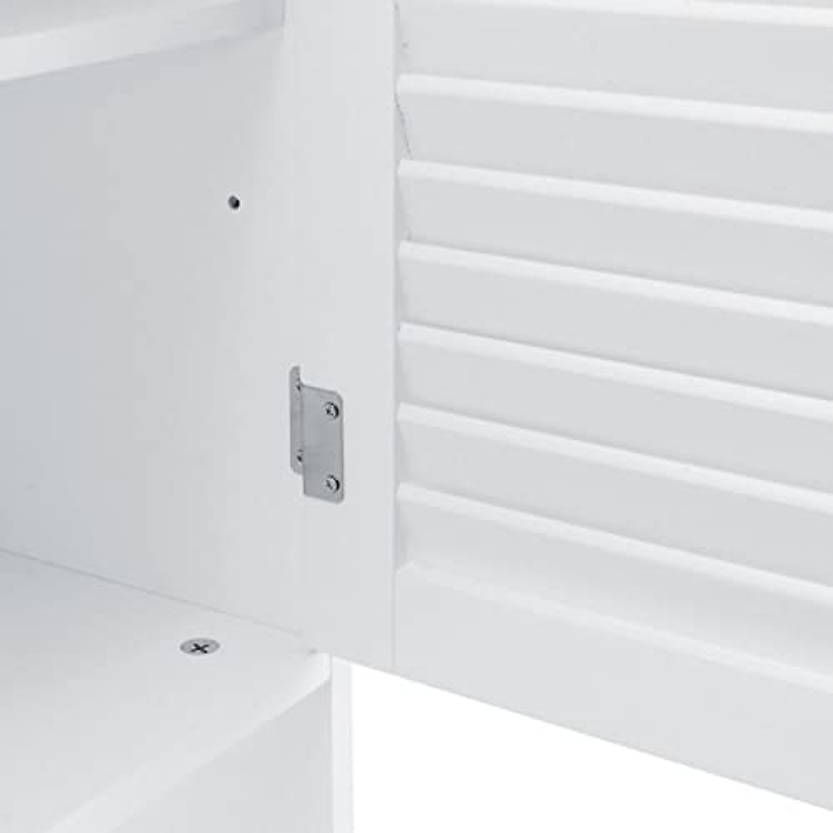 Over The Toilet Storage Cabinet with Adjustable Shelf, Bathroom Organizer Storage Rack, Two Doors, White Over Toilet Bathroom Organizer Paint Smooth Panels and A Black Paint Faux Marble Panel