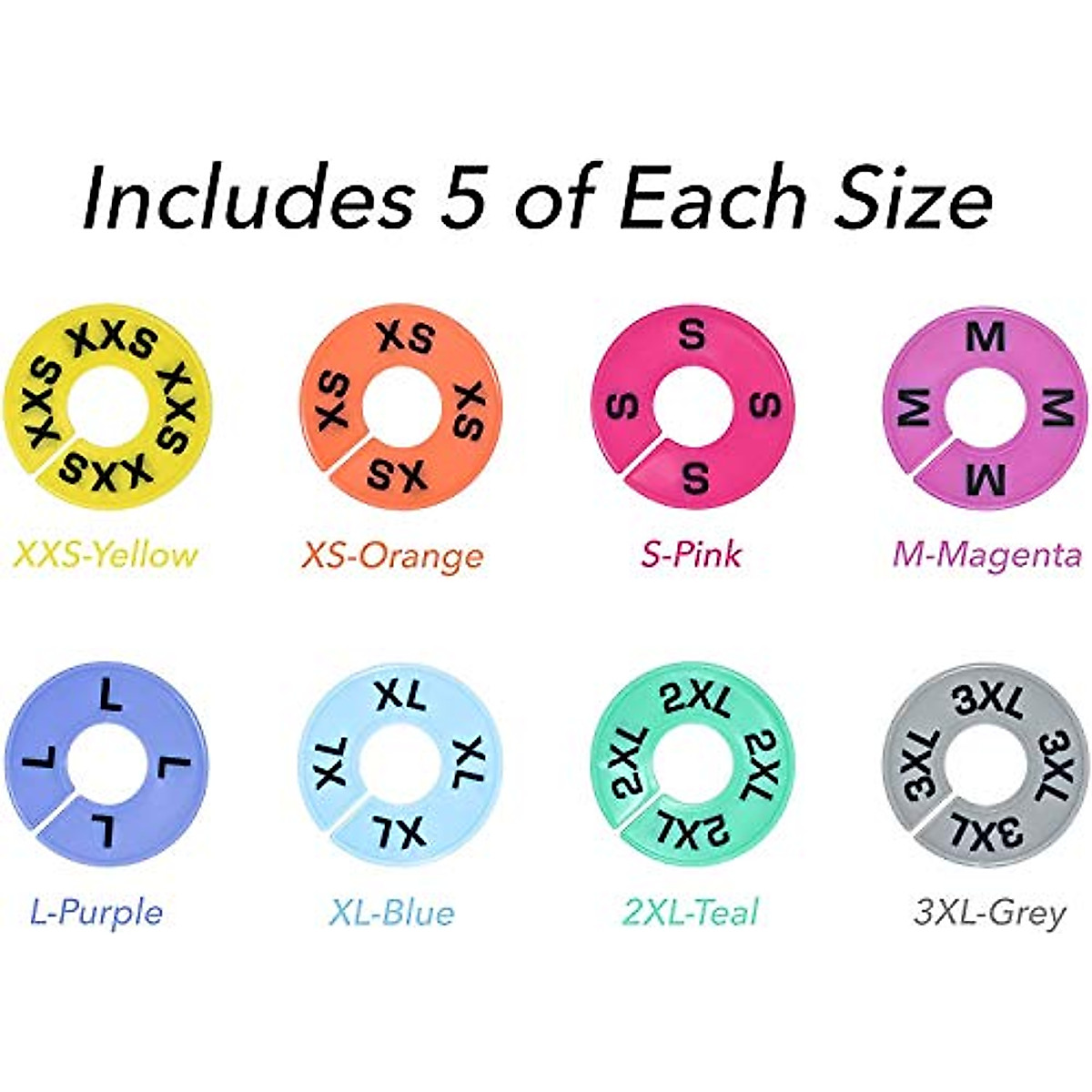 COLIBYOU Clothes Size Dividers (40 Pack) Clothing Rack Round Closet Hangers, Perfect for Live Sale and LuLaRoe Supplies, Sizes XXS to 3XL