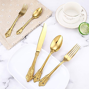 ZCF 5-Piece Gold Flatware Silverware Cutlery Set,18/10 Heavy Duty Stainless Steel Utensils,Service for 1,Include Knife/Fork/Spoon,Mirror Polished, Dishwasher Safety
