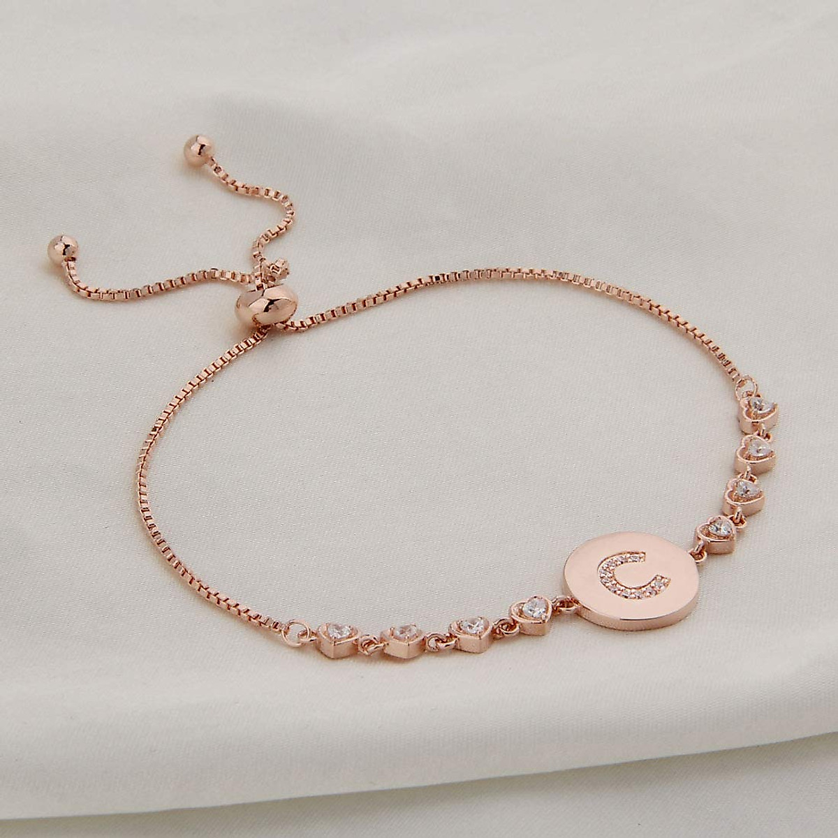 WUSUANED Rose Gold Initial Bracelet Letter Bracelet Adjustable Chain Bracelet Personalized Jewelry For Women (rose gold-C)