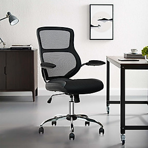 CLATINA Office Mesh Chair Ergonomic Rolling Computer Desk Chair with Flip-up Padded Armrest and Adjustable Height for Home or Office Conference Room (Black)