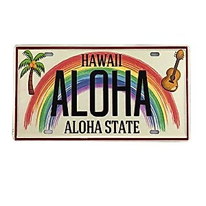 Angeloken New Retro Vintage License Plate Hawaiian Aloha State Tin Sign for Home Decor Wall Plaque 6''x12''
