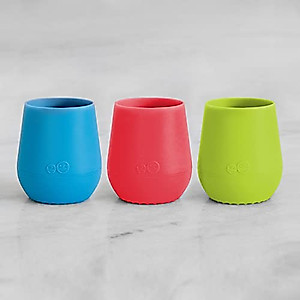 ez pz Tiny Cup 3-Pack (Blue, Coral & Lime) - 100% Silicone Training Cup for Infants - Designed by a Pediatric Feeding Specialist - 4 months+ - Baby-led Weaning Gear & Baby Gift