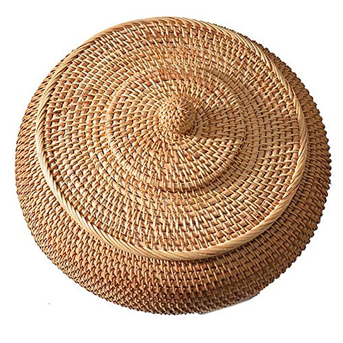 YIWMHE Rattan Boxes with Lid Hand-Woven Multi-Purpose Wicker Tray with Durable Rattan Fiber Round 11 Inch Diameter Bread Basket (Color : Coffee Color)