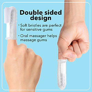 Gadgetime USA Baby Finger Toothbrush (Set of 3) - Silicone Baby Toothbrush with 3 Cases in Blue, Pink & Clear- Toddler Training Toothbrush - Newborn Oral Massager - Easy Oral Hygiene for Kids & Pets