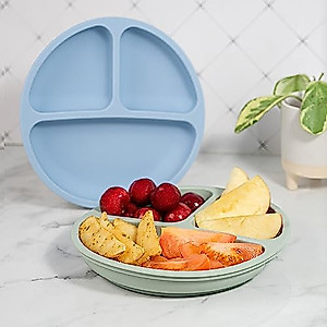 Telebaby Suction Plates for Babies & Toddlers | 100% Silicone with Divided Design | Suction Feature Keeps Plates in Place | Dishwasher & Microwave Safe | 4 Pack