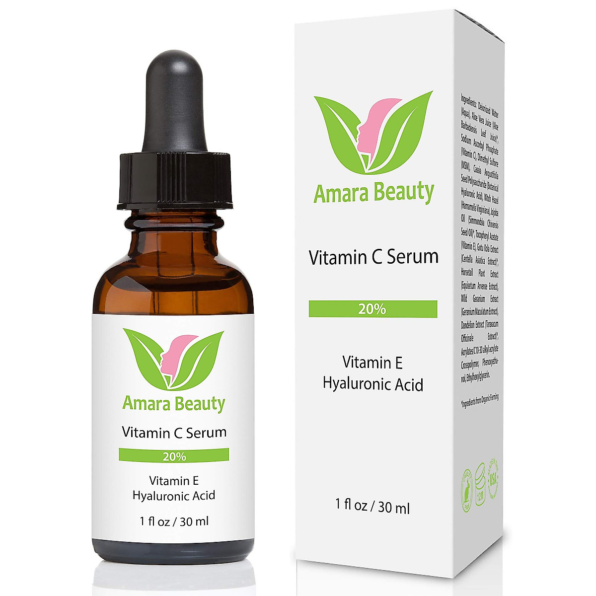 Vitamin C Serum for Face 20% with Hyaluronic Acid & Vitamin E, 1 fl. oz.