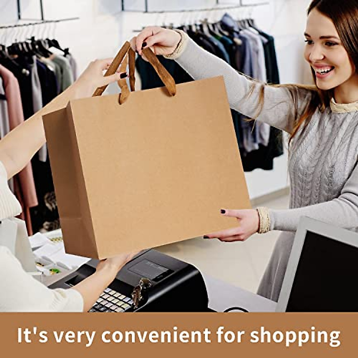 HIQQUGU Brown Gift Bags - 13.8"x5.1"x10.2" Kraft Paper Gift Wrap Bags12Pcs,Medium Party Bags Shopping Bags Merchandise Bags,Solid Color Wrap Bags.