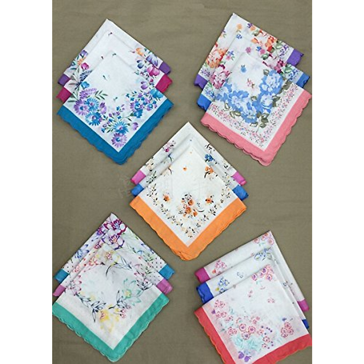 Forlisea Womens Colorful Ladies Hankies 100% Cotton Handkerchief Wendding Hanky