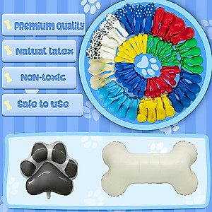 Amandir 155pcs Paw Balloons Garland Arch Kit, Dog Bone Paw Print Foil Balloons Red Yellow Blue Green Paw Balloon for Puppy Paw Themed Boy Birthday Party Decorations Supplies