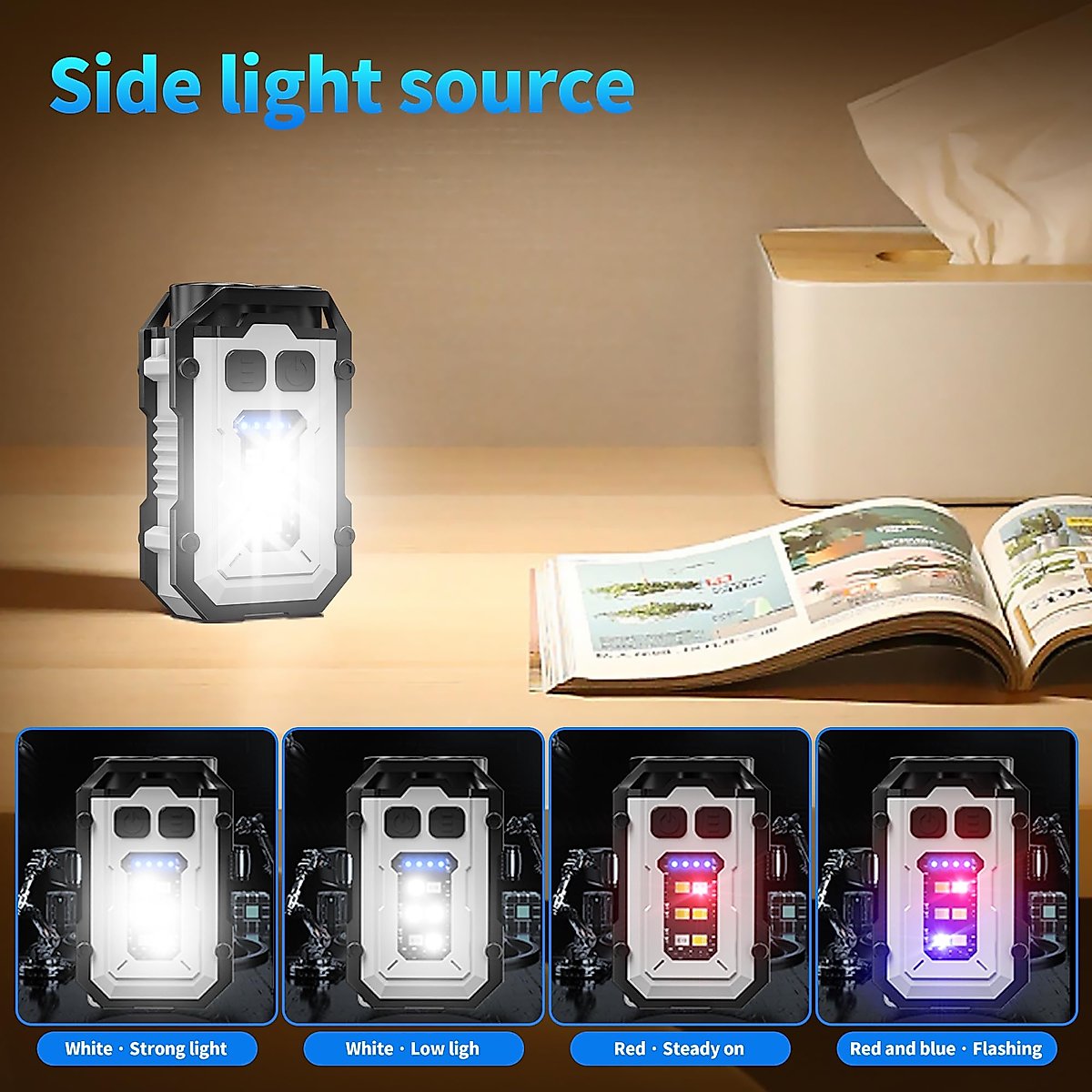 PINSAI Mini Keychain Flashlight with Clip, LED Magnetic EDC Key Chain Light for Mechanics with COB Sidelight, USB C Rechargeable Small Multi-Use Waterproof Light for Work Car Repair Emergency