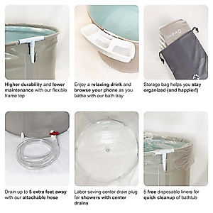 Portable Bathtub with Tray (Small) by HOMEFILOS, Ice Bath and Cold Plunge for Athletes, Japanese Soaking Hot Tub (Non Inflatable, Adult Size) for Shower Stall