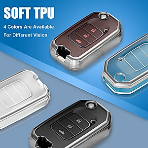SANRILY Soft Transparent Frosted Flip Key Fob Cover for Honda Odyssey Civic Fit CR-V XR-V BR-V Jade Accord Vezel Pilot Crider Keyless Key Case with Keychain Black