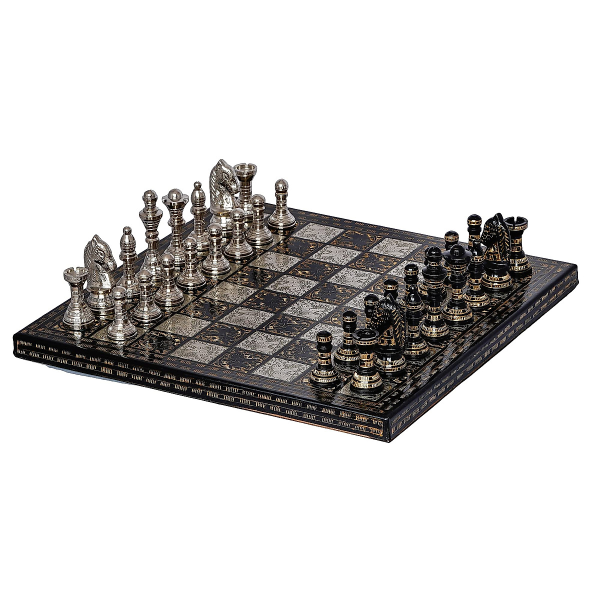 Premium Brass Luxury Large Chess Set for Adults and Kids Collectible Brass Chess Board Game Chess Set Decorative Chess Piece (14X14X5 Inches)
