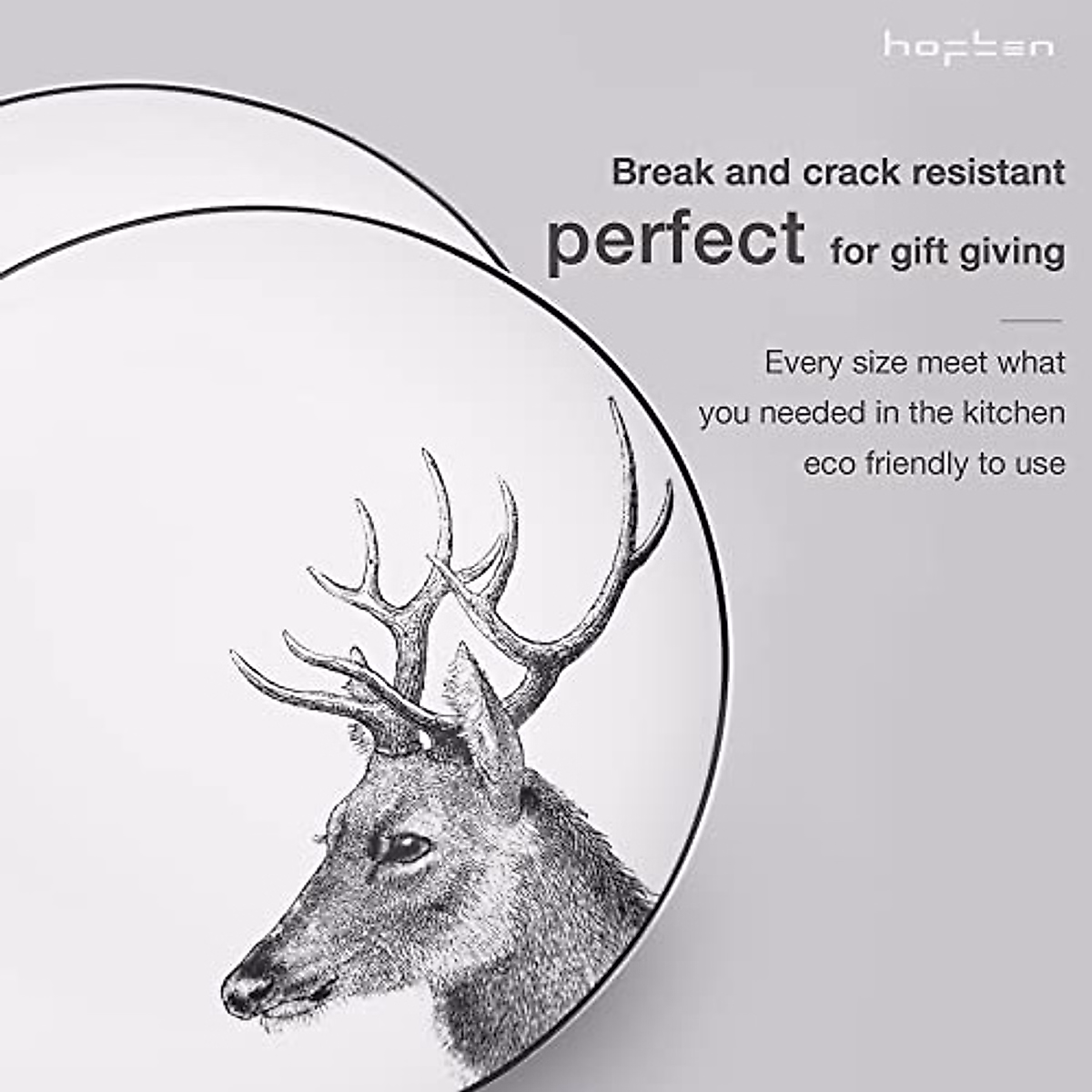 Kitchen Plates and Bowls Sets for 6, 18 Piece Dinnerware Sets, Dish Set with Deer Theme, Microwave Safe Plates and Bowls, Chip Resistant Dinnerware, Dishwasher Safe