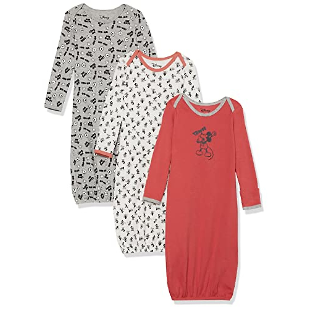 Amazon Essentials Disney | Marvel | Star Wars Baby Boys' Sleeper Gowns, Pack of 3, Mickey Expressions, 0-6 Months