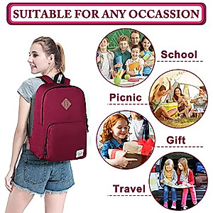 VASCHY School Backpack, Ultra Lightweight Backpack for Women Bookbag for Kids Teen Boys Girls Burgundy