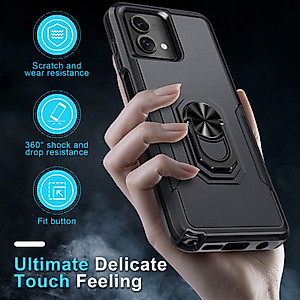 Janmitta Compatible with Moto G Stylus 5G 2023 Case with Screen Protector,Heavy Duty Shockproof Full Body Phone Cover Built in Metal Ring Holder Kickstand,Black Matte