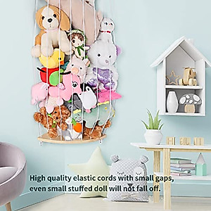 Jtksfcl Stuffed Animal Storage Wood Corner Plush Toys Holder with Star Pattern, Length Adjustable Hanging Stuffed Animal Toy Organizer Shelf for Nursery Play Room Bedroom Kid Room