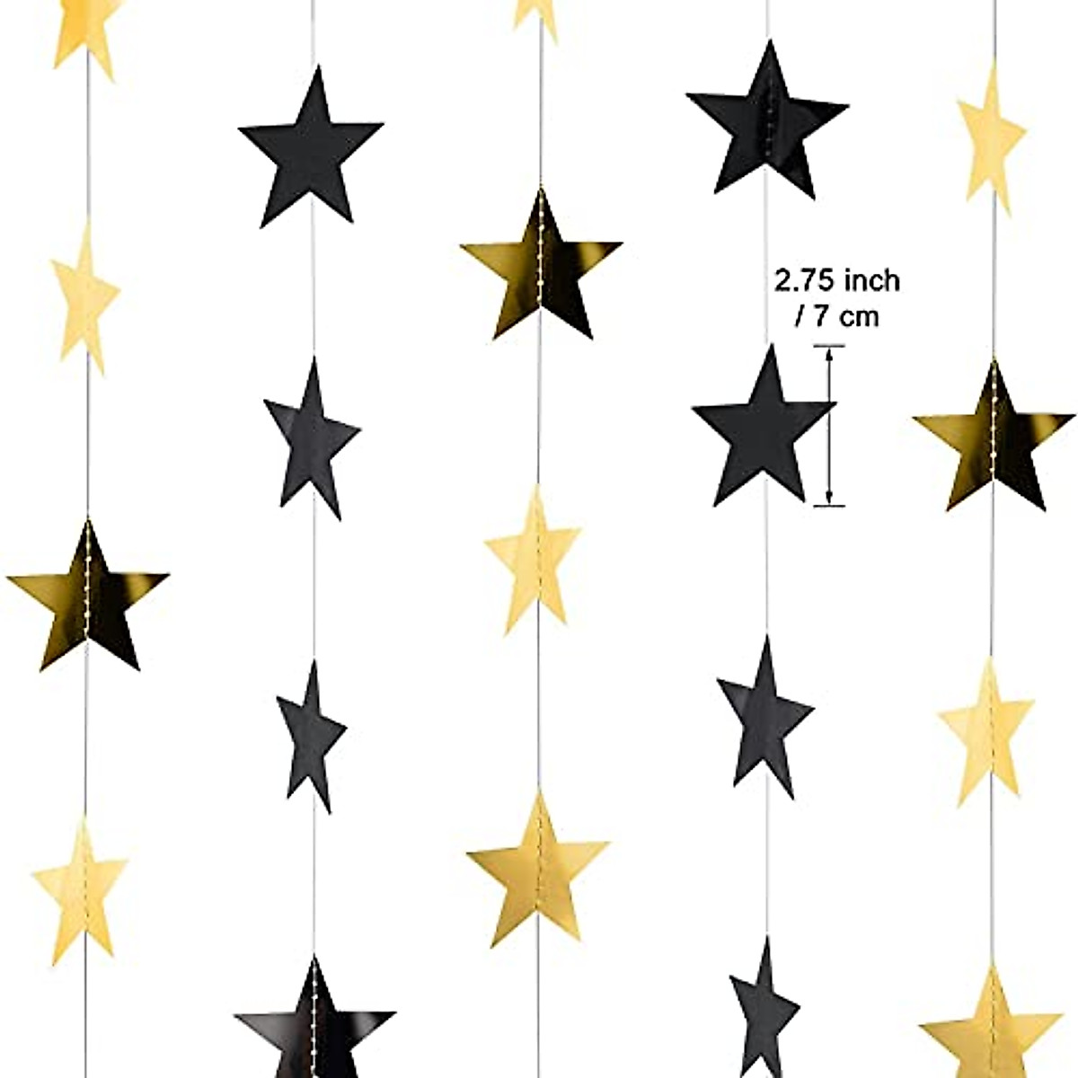 130 Feet Glitter Star Paper Garland Banner Hanging Decoration for Wedding Graduation Birthday Baby Shower Festival Party (Gold and Black)