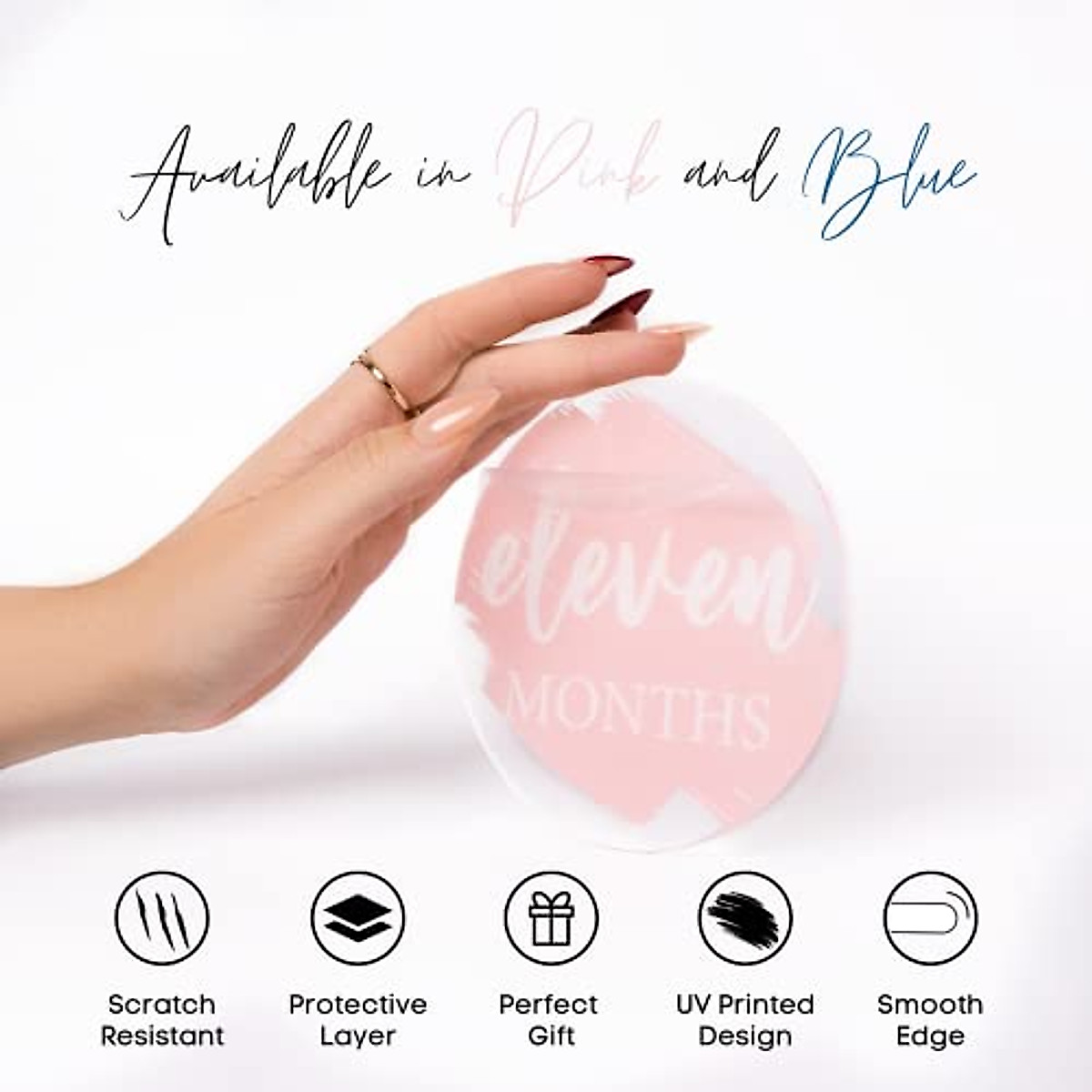 Stork+Sweet Monthly Baby Milestone Cards, Cute Acrylic Cards for Shower Gifts, 13 4in Discs + Canvas Bag, Newborn Gift Set Boys & Girls, Milestone, Blue, 1