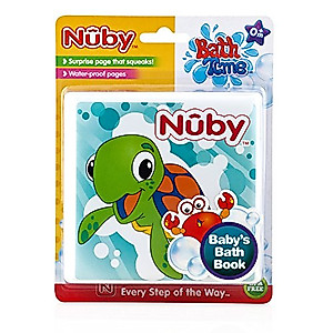 Nuby Bath Fun Time Book with Water-Proof Pages and Surprise Squeaker, Early Education, 0 M+