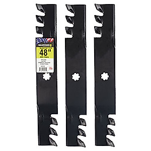 MaxPower 561812XB Set of 3, 3-N-1 Commercial Mulching Blades for 48 in. Cut John Deere Mowers, Replaces OEM no. GX21784, GX21786, Black