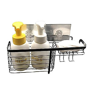 IRDFWH Adhesive Bathroom Shelf Organizer Shower Caddy Kitchen Storage Rack Wall Mounted No Drilling Stainless Steel Wire Basket Hook