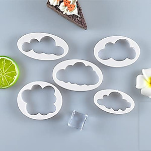 KDDOM 5 PCS Plastic Fluffy Fondant Cloud Cutters, 3D Cloud Embossing Molds for Sugarcraft Cake Decorating, Cupcake Topper