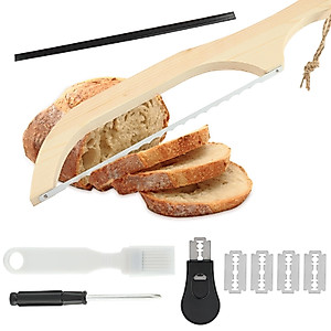 LOQJSS 16" Bread Bow Knife With Knife Guard,Screwdriver,Scallion Slicer,Bread Lame and 5pcs Replaceable Blades,Serrated Sourdough Cutter,Sourdough Scoring Tool for Homemade Bread