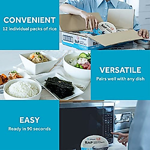 O'Food BAP Instant Rice (Pack of 12), Korean Cooked White Rice, Microwavable, Gluten-Free Sticky Rice Bowl, Asian Rice, Pantry Staple, Microwave Safe, Perfect with Kimchi, Noodles, Soup