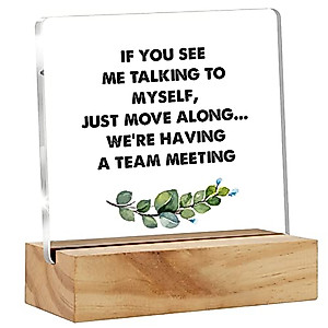 If You See Me Talking to Myself We're Having a Team Meeting Desk Decor Acrylic Desk Sign Funny Acrylic Plaque Home Office Room Desk Shelf Decoration Gift 4.7"x4.7"