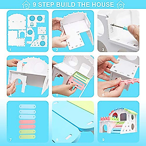 Syrian Hamster Toys Set, Improved Version 8.7 IN Large Hamster House, Wooden Gerbil Hideout, Small Animals Seesaw, Guinea Pig Sport Exercise Toys, Rainbow Bridge, Swing, Dwarf Hamster Cage Accessories