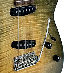 GoDpsMusic 6 String Sawtooth Natural Series Flame Maple Trans Moss Burst 24-Fret Electric Guitar w Single Coil Pickups, Right Handed (ST-M24-NAT-NFMG-1)