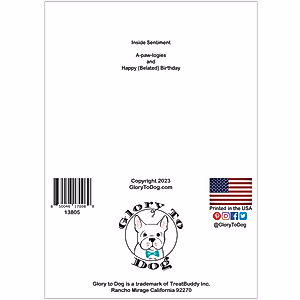 Glory To Dog Doggone It! I Furgot Your Birthday Belated Birthday Card (featuring an adorable Jack Russell Terrier puppy) with Greeting Card Mailing Envelope