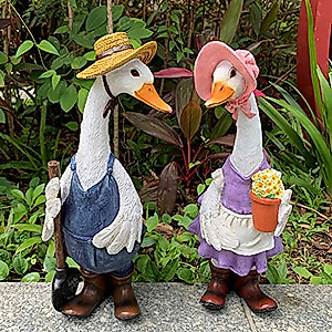 iRonrain Garden Statues Gardener Couple Duck, Indoor Outdoor Decorations Cute Ducks Art Décor Goose Figurine Ornament for Yard Home Garden Patio and Office (Female)