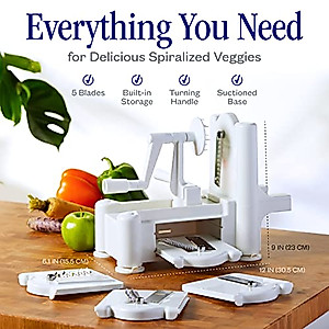 Nuvantee Spiralizer for Veggies - Zucchini Noodle Maker Slicer w/ 5 Blade Cutter Attachments - Vegetable Spiralizer for Cucumber Slicer, Curly Fries, Zoodles, Potato, Squash & Spaghetti
