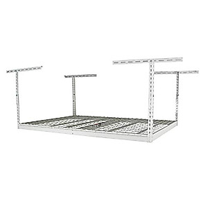 SafeRacks Overhead Garage Storage Rack, Heavy Duty Steel Ceiling Mount Storage Shelves with 500 lb Capacity, Adjustable, Garage Overhead Storage, Shelving, Ceiling Racks 4x6 White (24"-45")