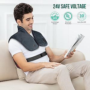 Snailax Heating Pad for Neck and Shoulders, Electric Heat Pad for Back Pain, Heating Pads with Massager, Weighted Heated Wrap, 24V Safety Volt, 2 Heat Levels & 5 Massage Modes, Gifts