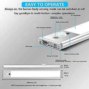 pinci Under Counter Closet Lighting,Rechargeable Motion Sensor Cabinet Light Indoor,Wireless Battery Powered Operated Light 126 LED Night Lights for Wardrobe,Kitchen,Hallway