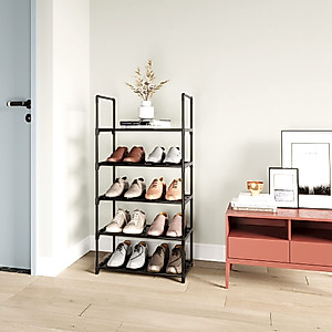 Yegazte 5-Tier Stackable Shoe Rack, Narrow Shoe Stand for 10-12 Pairs Shoe and Boots Organizer Storage Shelf Space Saving for Closet, Entryway and Hallway(Black)