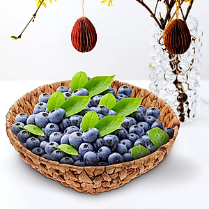 Round Woven Bread Basket Grass Storage Dried Nut Fruit Organizer Container Vegetables Serving Basket Flower Snack Holder Decor for Bathroom Kitchen