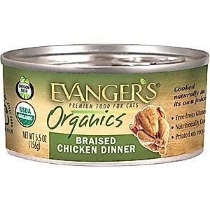 Evanger's Organics Braised Chicken Dinner for Cats, Pack of 24
