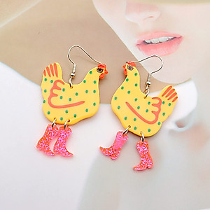 Acrylic Boot Big Chicken Earrings,Funny Colorful Boots Chicken Drop Dangle Earrings,Cock Hen Foot Chicken Earrings for Women Farm Design Lovely Gift (Yellow)