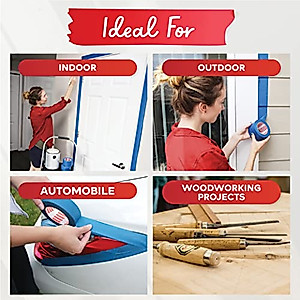 XFasten Professional Blue Painters Tape 2-Inches x 60 Yards (3-Pack) Blue Painters Masking Tape Bulk - Sharp Edge Line Technology, Produces Sharp Lines | Residue-Free and Artisan Grade Wall Trim Tape