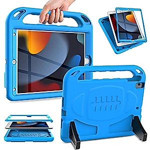 SUPNICE Kids Case for iPad 10.2 inch, iPad 9th/8th/7th 2021/2020/2019 Generation Case with Built-in Screen Protector, Durable Shockproof Lightweight Handle Stand Kids Cover for iPad 9/8/7 Gen, Blue