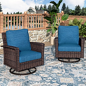 MIXPATIO Swivel Patio Wicker Chairs Set of 2, Outdoor Swivel Patio Rattan Chairs with High Back and 5.5" Thick Cushions for Bistro Balcony Porch Deck and Yard, Peacock Blue